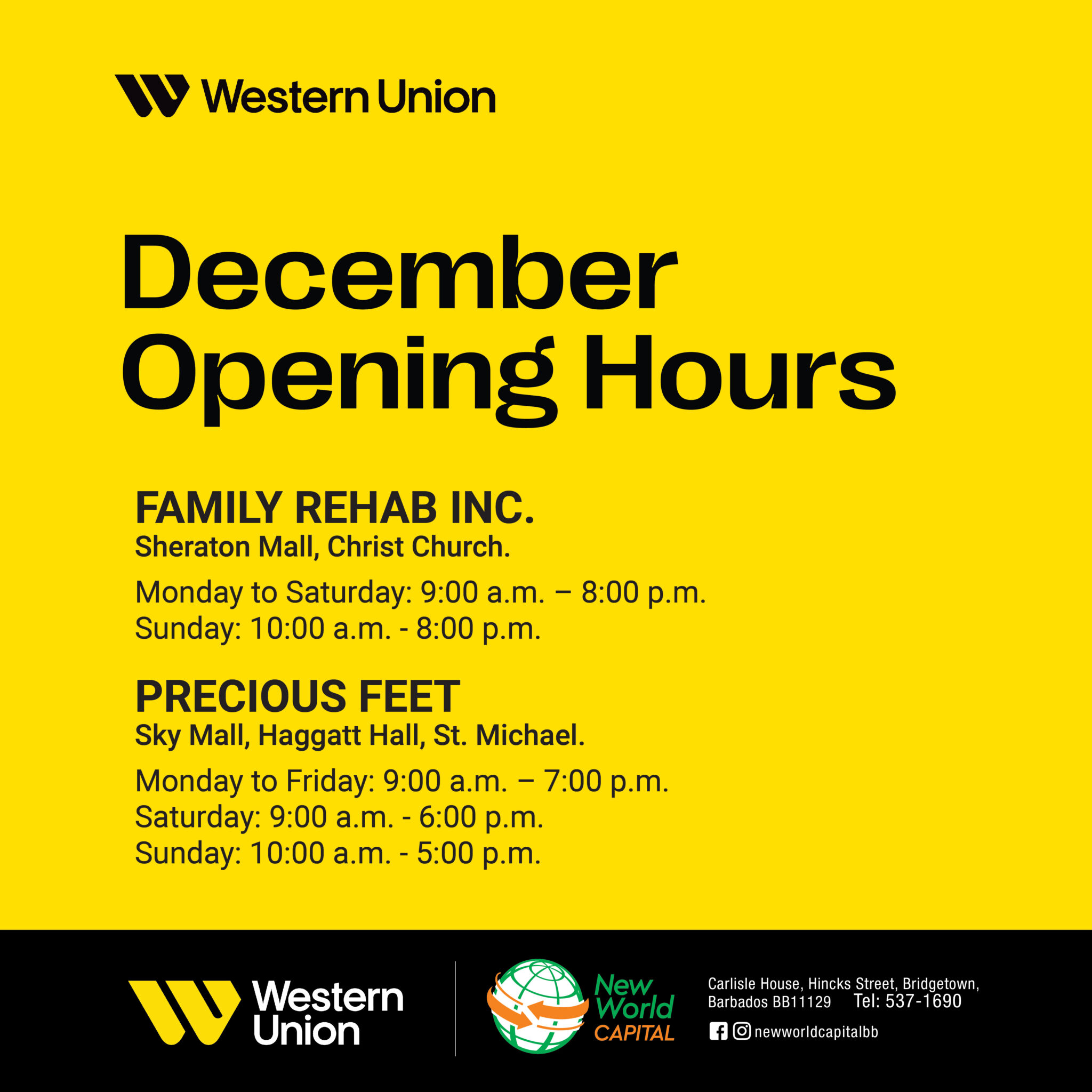 Locations - New World Capital - Authorized Agent of Western Union